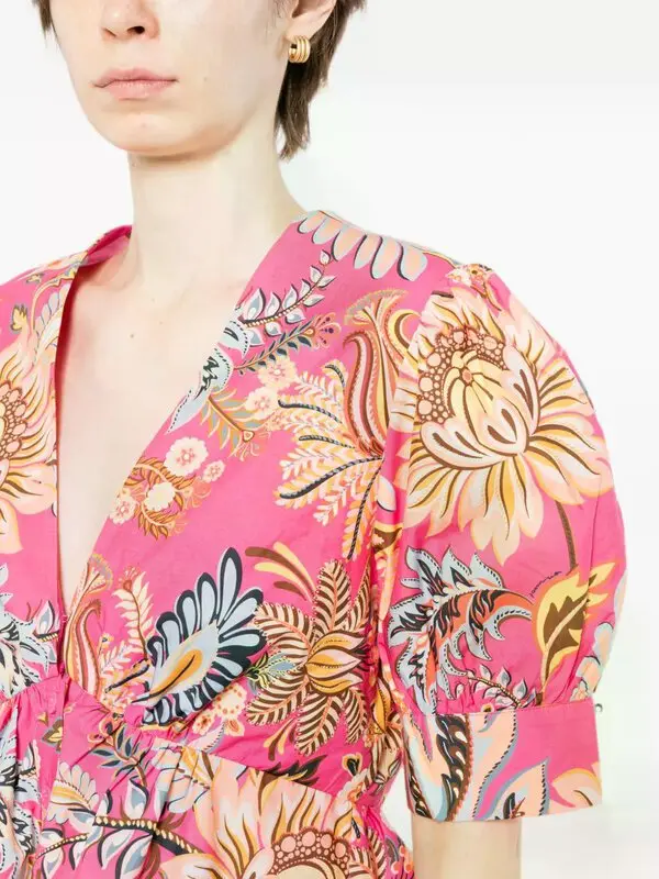 Farm Rio Floral Print V-neck Puff Sleeve Blouse