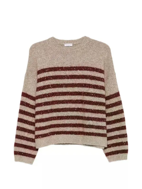 Brunello Cucinelli Sequin-embellished Striped Sweater - Neutrals