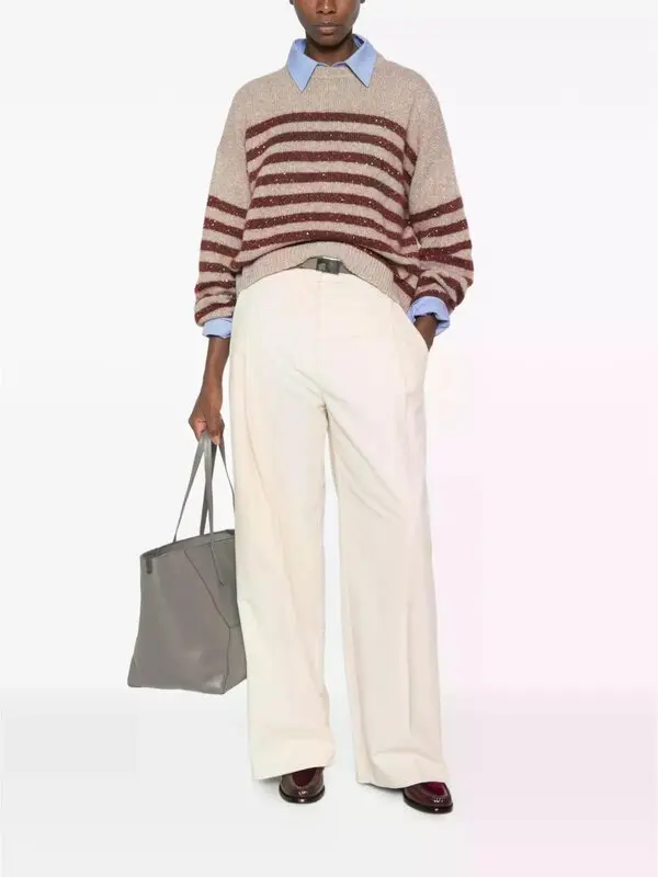 Brunello Cucinelli Striped Sequin-embellished Sweater - Neutrals