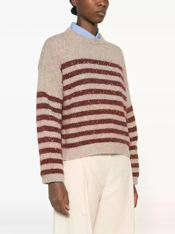 Brunello Cucinelli Striped Sequin-embellished Sweater - Neutrals
