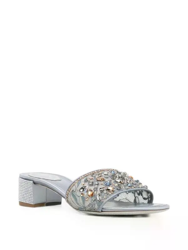Rene Caovilla Christy Crystal Embellished Lace Sandals