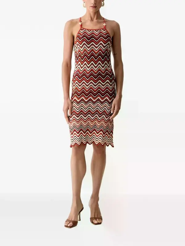 MORGAN Zigzag-knit Bead-embellished Midi Dress - Orange