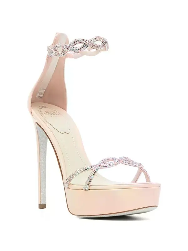 Rene Caovilla 130mm Braided Crystal Embellished Platform Sandals - Neutrals