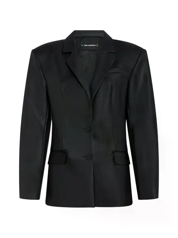 Karl Lagerfeld Faux-leather Notched Lapel Blazer - Black