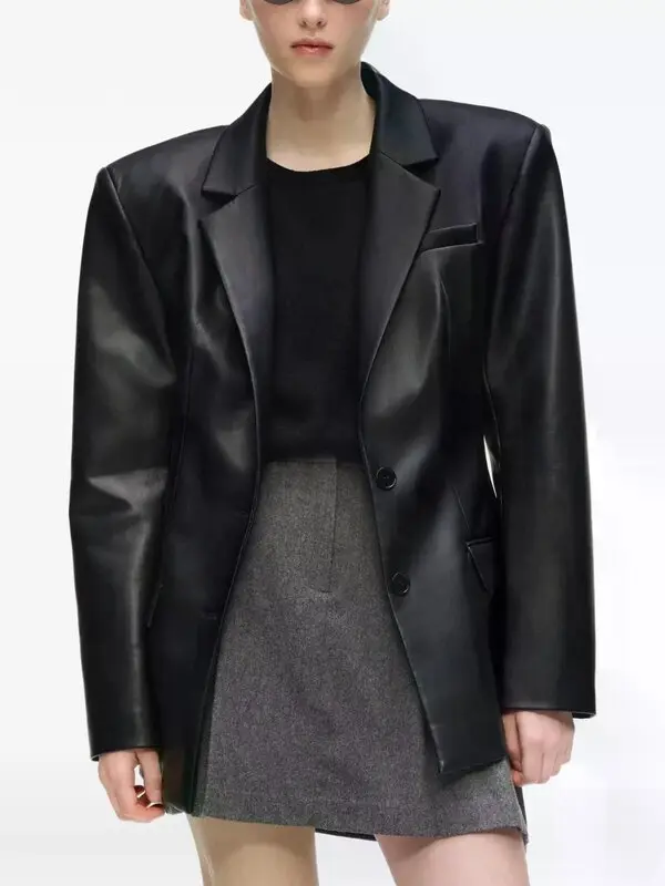 Karl Lagerfeld Faux-leather Notched Lapel Blazer