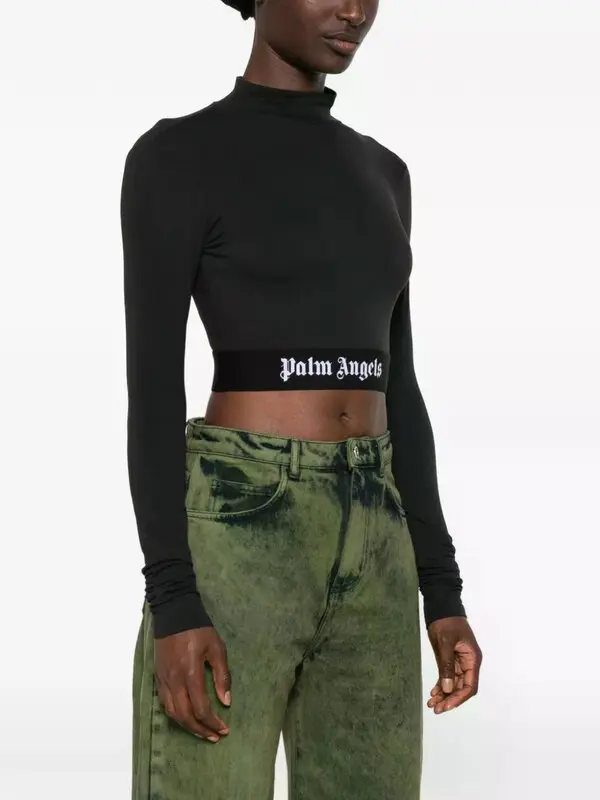 Palm Angels Cropped Mock Neck Long Sleeve Top