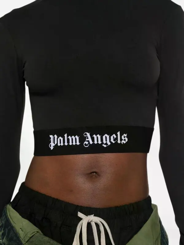 Palm Angels Cropped Mock Neck Long Sleeve Top