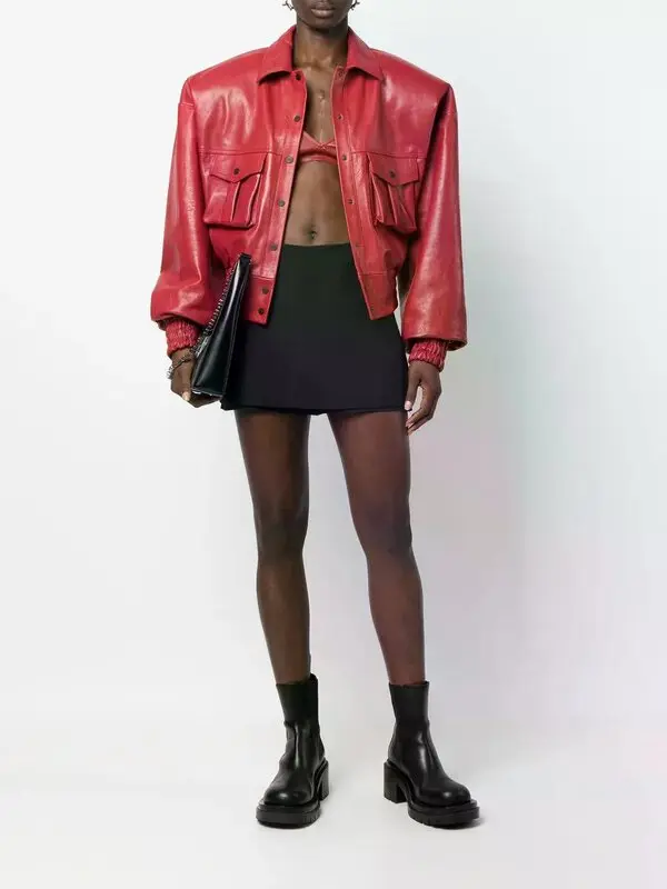 THE MANNEI Sierra Leather Cropped Tank Top - Red