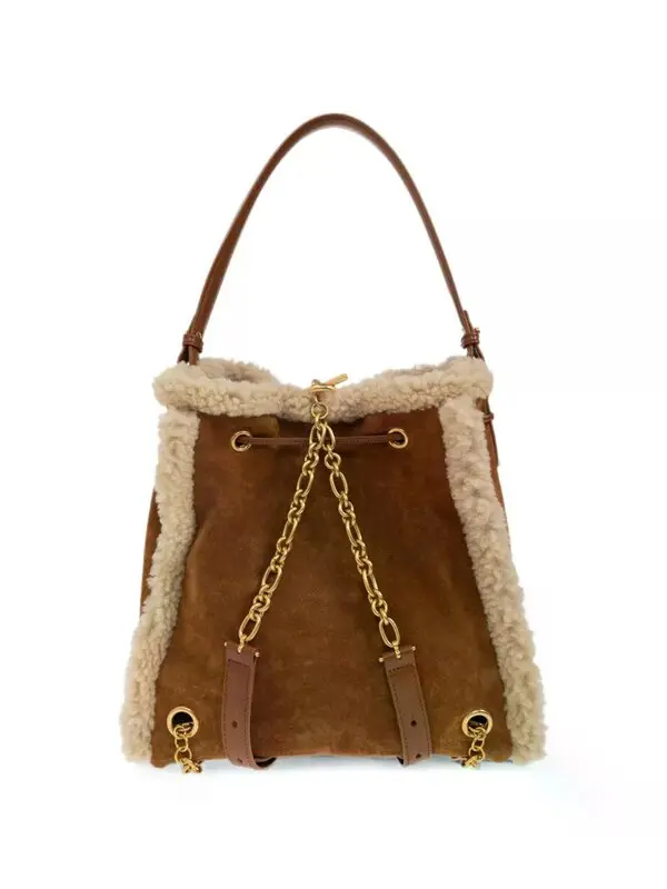 Balmain Shearling Trimmed Leather Backpack