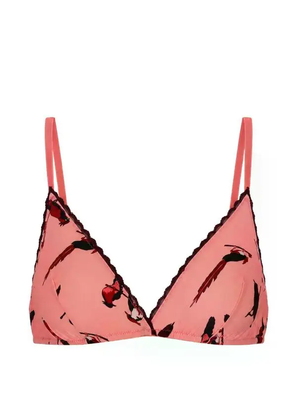LAURA URBINATI Bird-print Scalloped-trim Bra - Pink