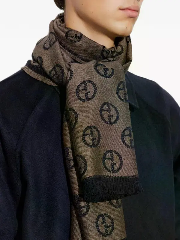 Giorgio Armani Monogram-pattern Frayed Scarf