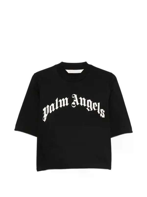Palm Angels Round Neck Logo Print T-shirt - Black