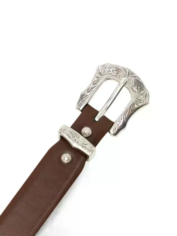 Toga Engraved Metal-plaque Leather Belt - Black
