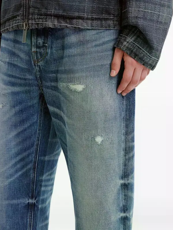 Off-White Distressed Whiskered Straight-leg Jeans