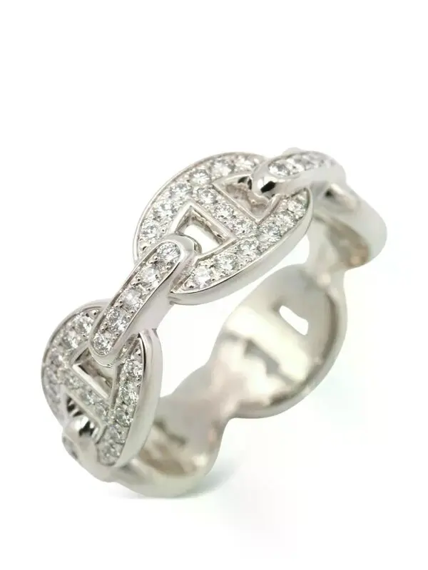 Hermès 18k White Gold Diamond Chaîne D'ancre Enchene Pm Ring - Silver