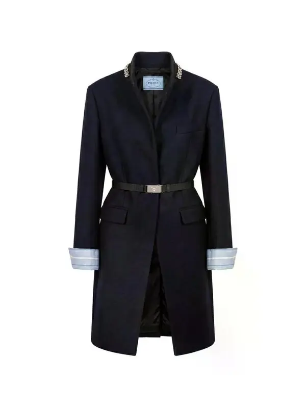 Prada Crystal-embellished Belted Coat - Blue