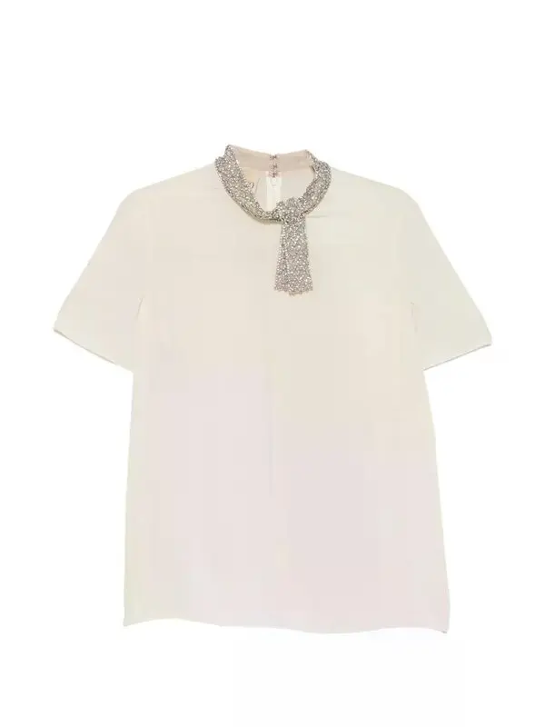 Valentino Garavani Embellished Short Sleeve Blouse - Neutrals