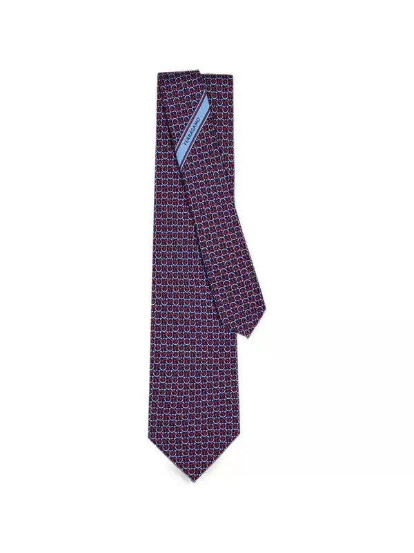 FERRAGAMO Gancini Print Silk Neck Tie