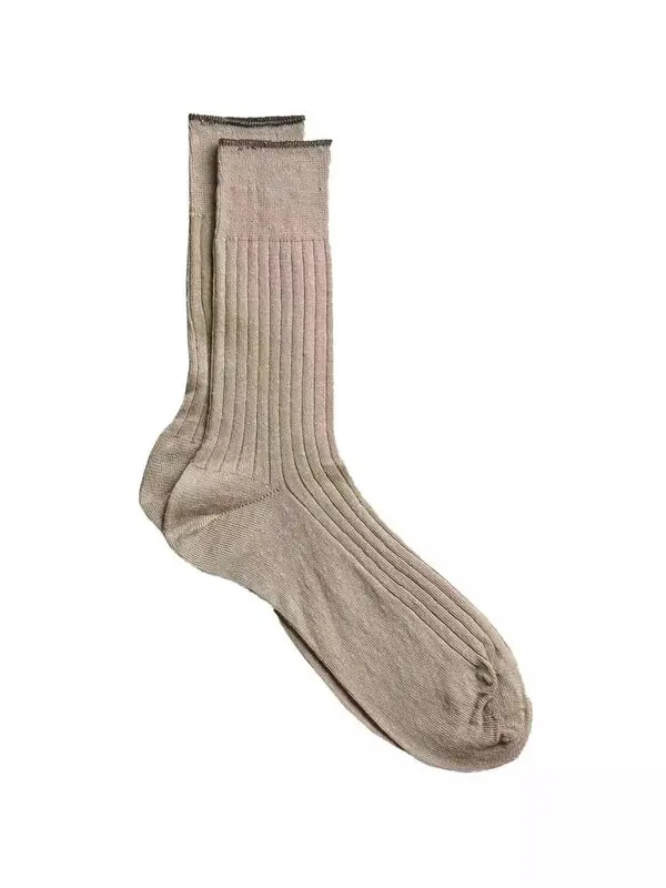 YAHAE Ribbed Knit Crew Socks - Brown