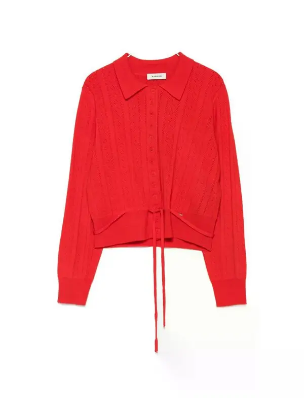 Sandro Lotus Pointelle-knit Tie-waist Cardigan - Red