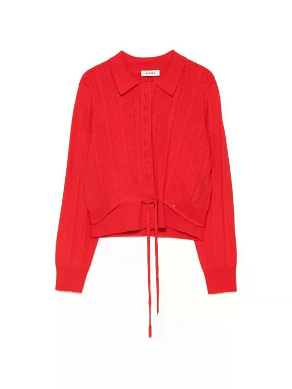 Sandro Lotus Pointelle-knit Cardigan - Red