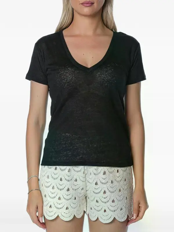 MC2 SAINT BARTH Linen Eloise T-shirt With Embroidered Logo - Black