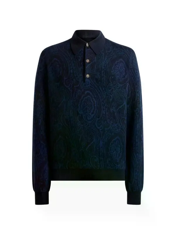 Etro Wool-blend Jacquard Polo Sweater With Paisley Motif