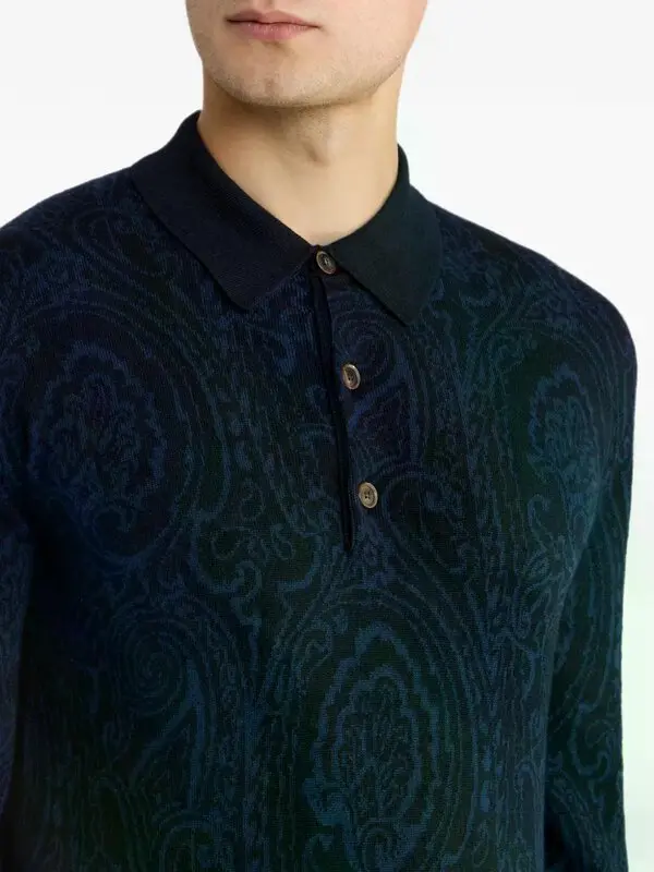 Etro Wool-blend Jacquard Polo Sweater With Paisley Motif