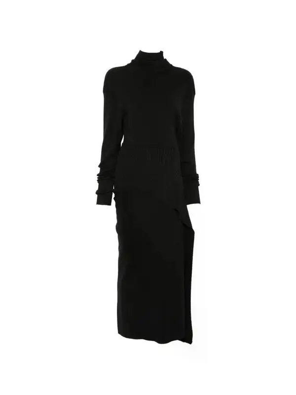 LANVIN Ribbed-knit Turtleneck Asymmetric Dress