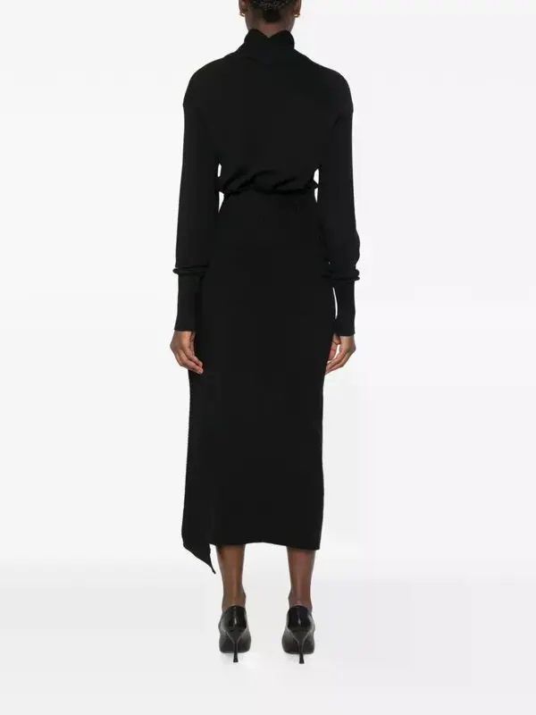 LANVIN Ribbed-knit Turtleneck Asymmetric Dress