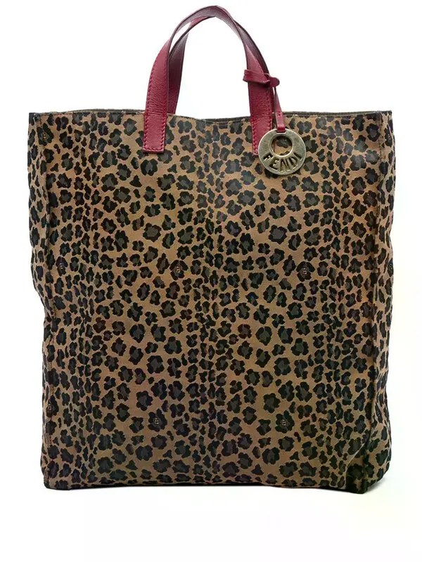 Fendi 2000-2010 Leopard Printed Canvas Shopping Tote Bag - Brown
