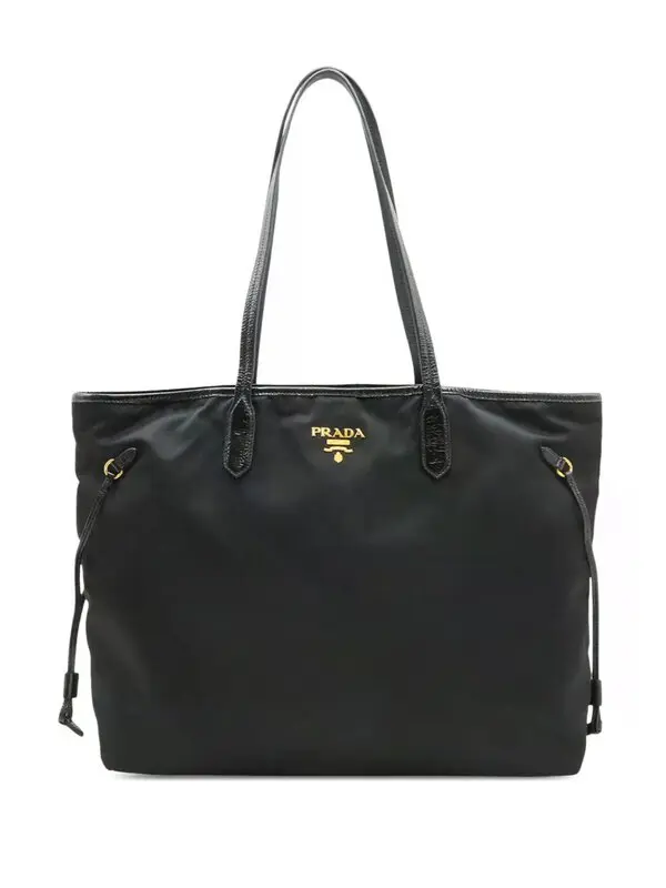 Prada 2010-2026 Patent Trimmed Tessuto Tote Bag - Black