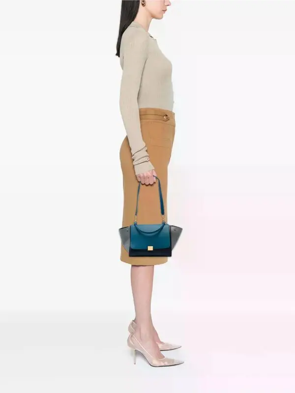 Celine 2014 Medium Tricolor Leather Trapeze Satchel - Black