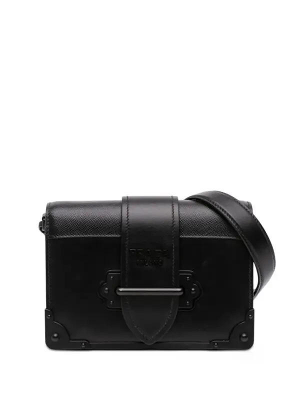 Prada 2010-2026 Saffiano Trimmed City Calf Cahier Crossbody Bag - Black