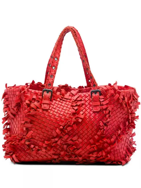 Bottega Veneta 2011 Nappa Intrecciato Patchwork Lido Fringe Tote Bag - Orange