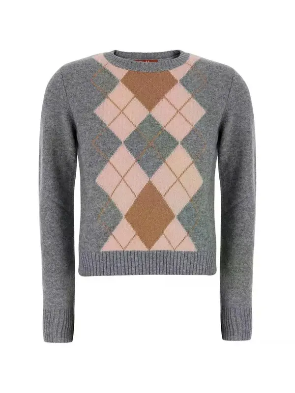 Max Mara Argyle-intarsia Knit Sweater - Grey