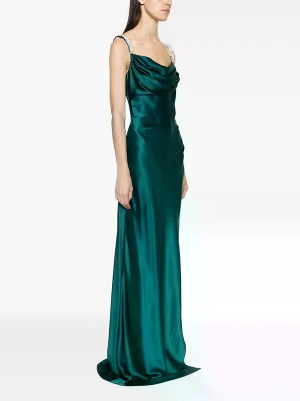 Balmain Embroidered-strap Cowl-neck Maxi Dress