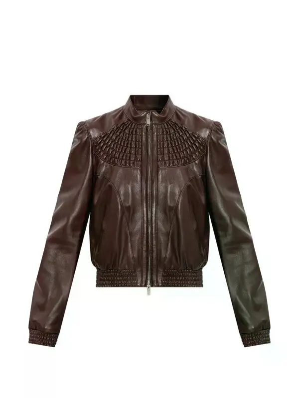 Alexander McQueen Smocked Leather Jacket - Brown
