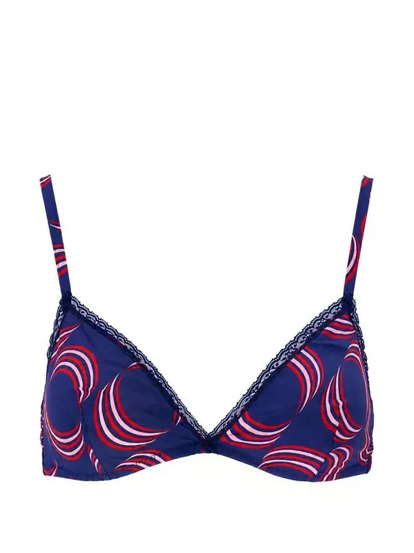 LAURA URBINATI Printed Lace-trim Bra - Blue