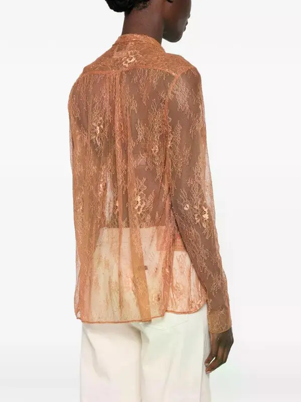 FORTE_FORTE Lace Pussy-bow Shirt - Brown