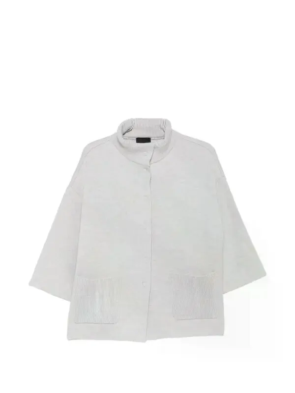 ANNE CLAIRE High-neck Patch-pocket Cardigan - Grey