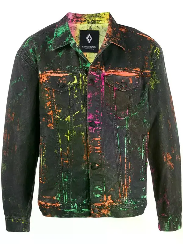 COUNTY OF MILAN Paint Effect Denim Jacket - Black