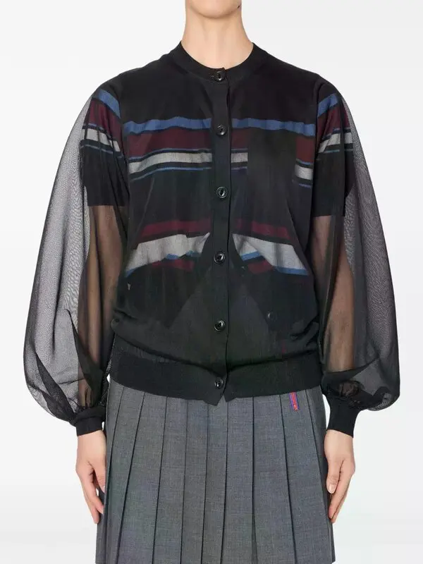 Kolor Striped Sheer Sleeve Cardigan