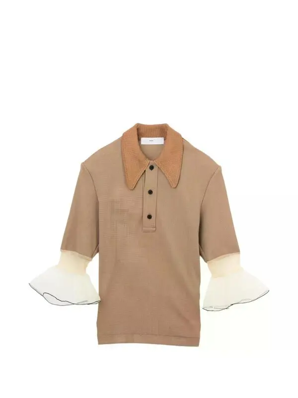 Toga Ruffle-cuff Polo Top - Brown