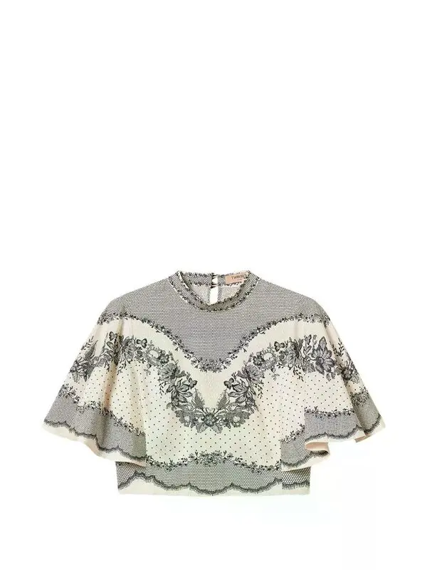 TWINSET Jacquard Satin Blouse With Floral And Polka Dot Pattern - Neutrals