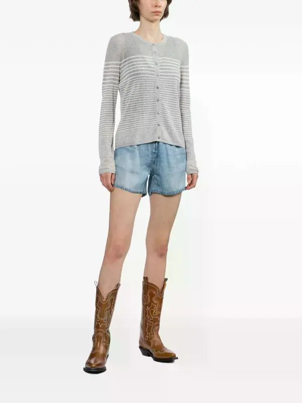 Rag & Bone Striped Pointelle-knit Cardigan - Grey