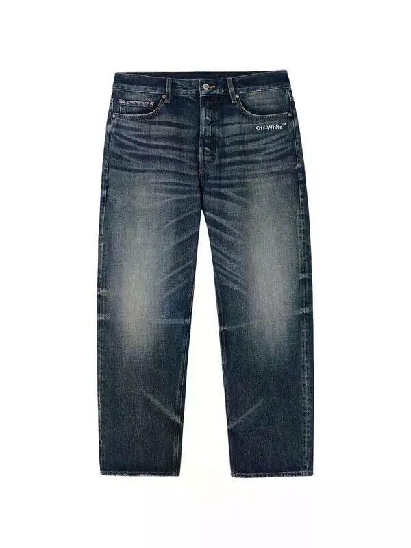 Off-White Diagonals Logo-print Whiskered Straight-leg Jeans
