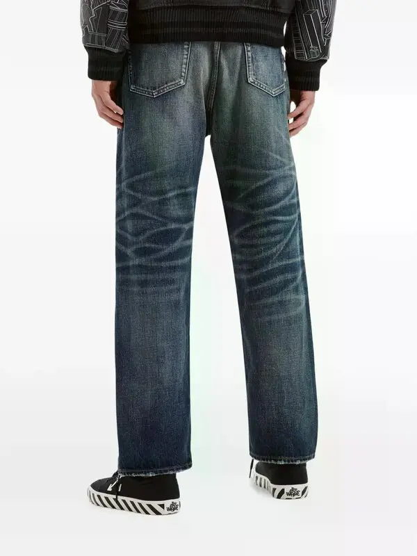 Off-White Diagonals Logo-print Whiskered Straight-leg Jeans