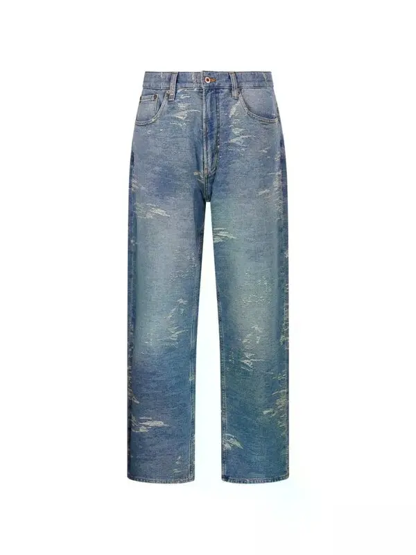 Emporio Armani Distressed Stone Washed Wide-leg Denim Jeans