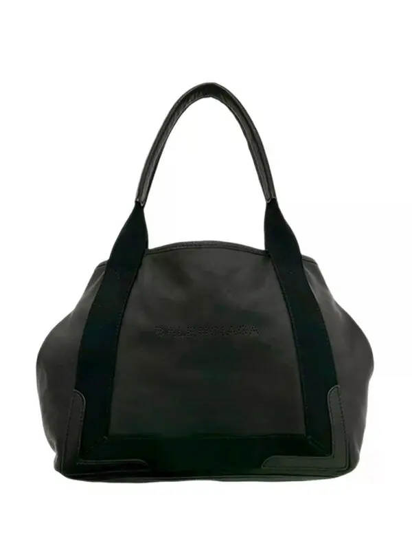 Balenciaga 2018-2026 Calfskin Perforated Navy Cabas Tote Xs Satchel - Black